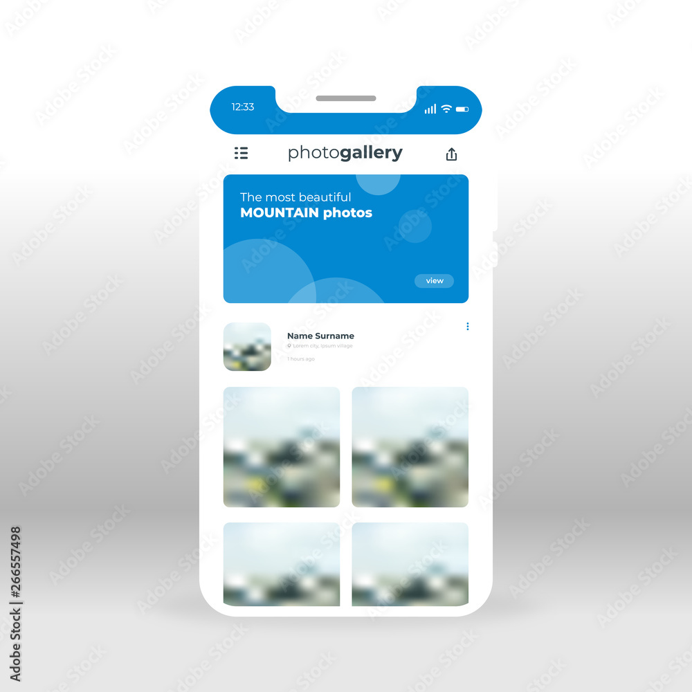Blue Photo Gallery UI, UX, GUI screen for mobile apps design. Modern responsive user interface ...