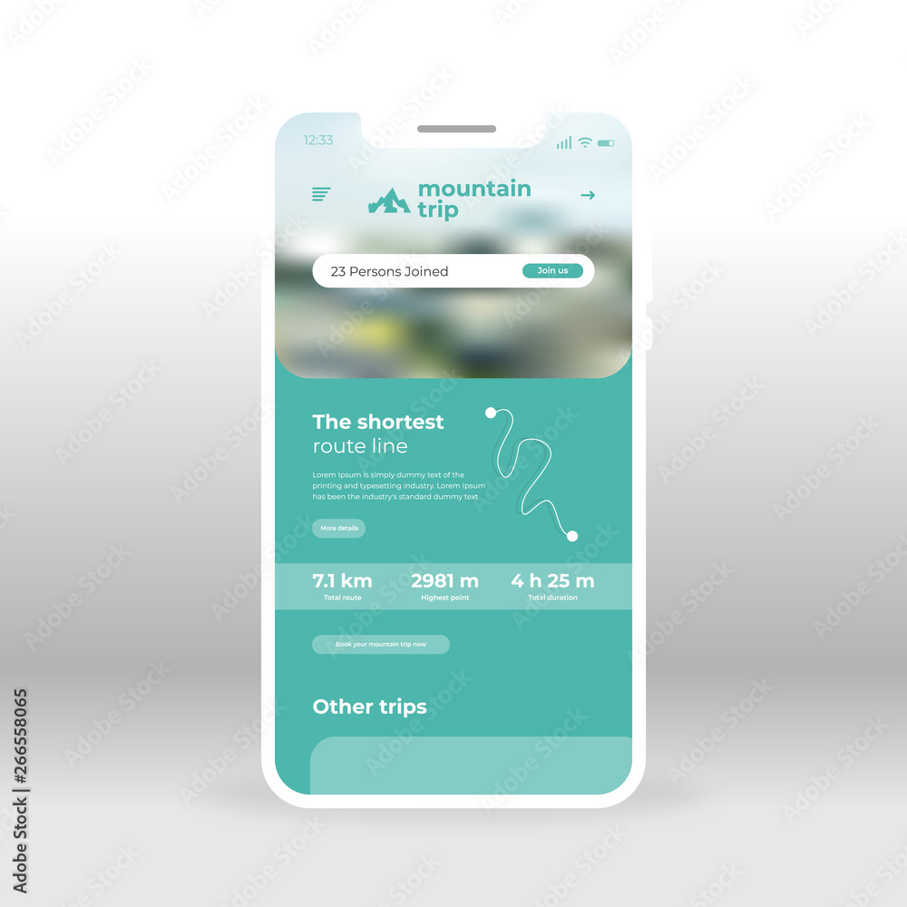 Stock-Vektorgrafik „Green Mountain Tours UI, UX, GUI screen for mobile ...