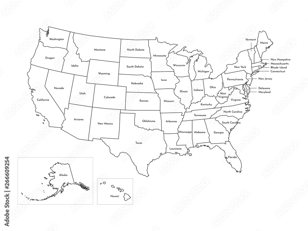 Black Line Map Usa With Names