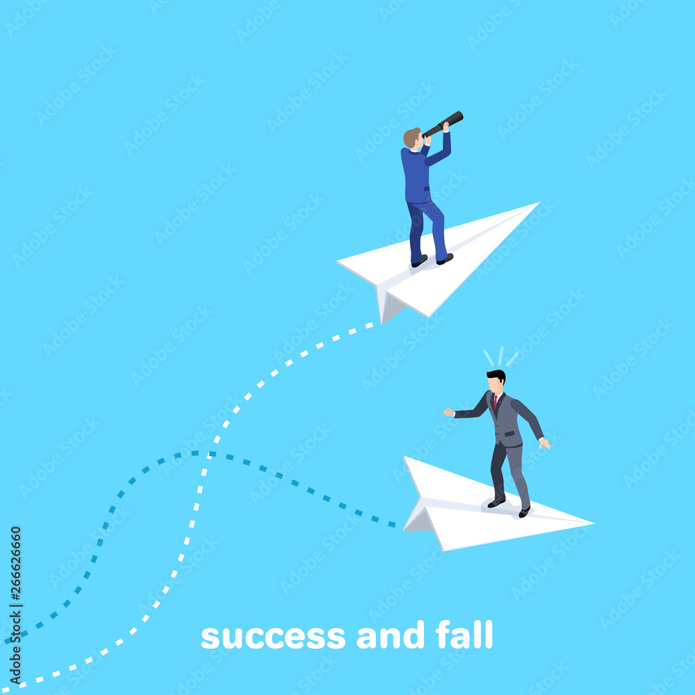 Isometric vector image on golom background, men in business suits fly ...
