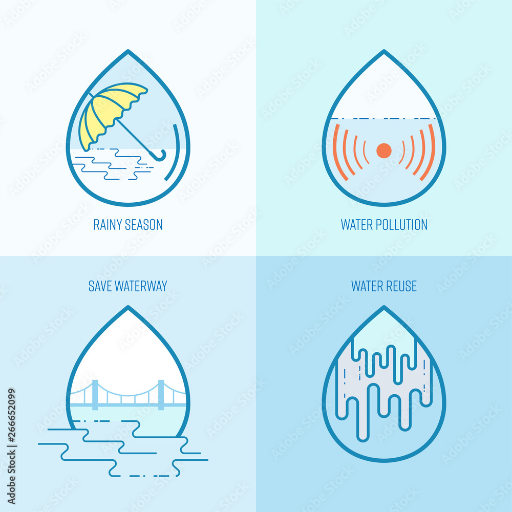 Water environment icon set. Symbol of water awareness. Vector ...