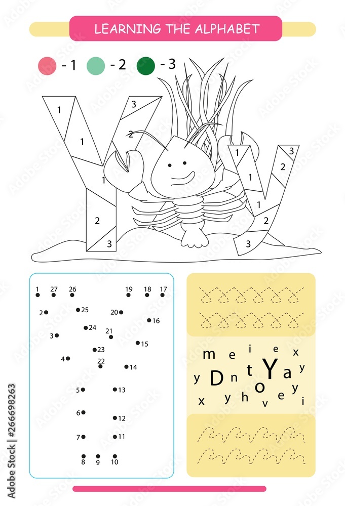 Letter Y and funny cartoon yabby. Animals alphabet a-z. Coloring page ...