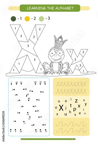 Letter X and funny cartoon xenopus. Animals alphabet a-z. Coloring page ...