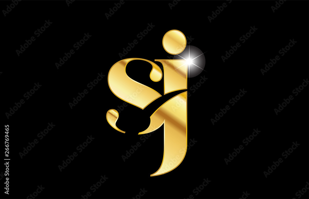 alphabet letter sj s j gold golden metal metallic logo icon design ...
