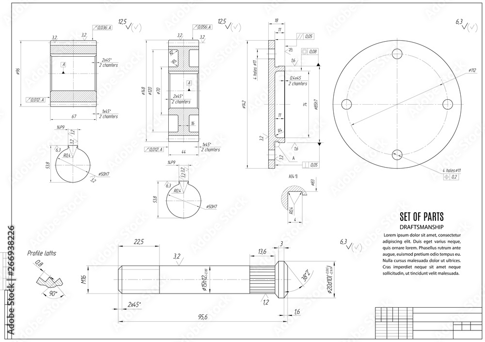 technical drawing, construction draft with horizontal frame on the ...
