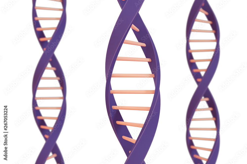 Purple DNA double helix strands on white background. 3d illustration ...