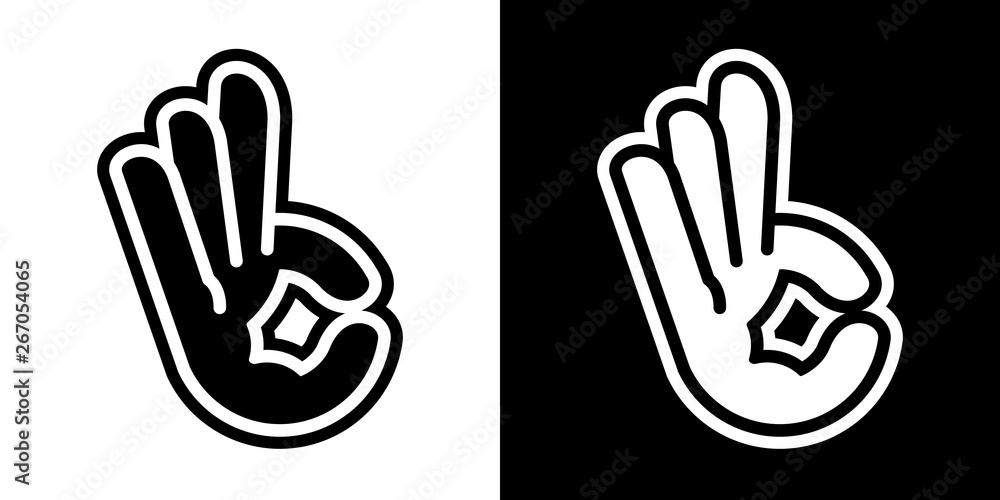 Stylized vector illustrations of human hand with three-pointer ...