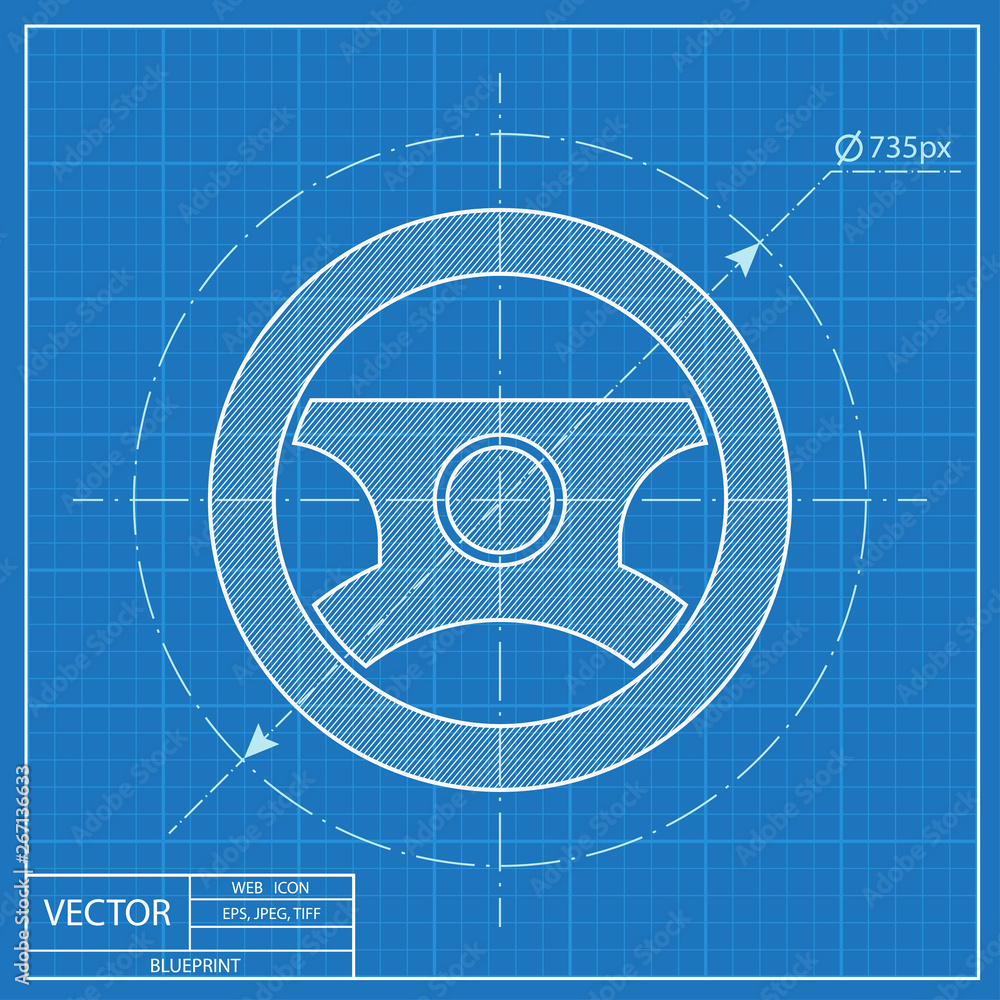 Car steering wheel symbol vector hmi dashboard blueprint icon Stock ...