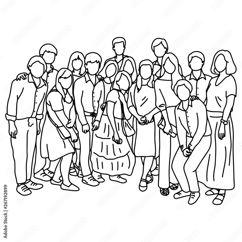 fifteen people standing together vector illustration sketch doodle hand ...