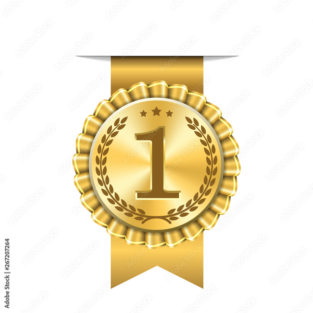 Award ribbon gold icon number first. Design winner golden medal 1 prize ...