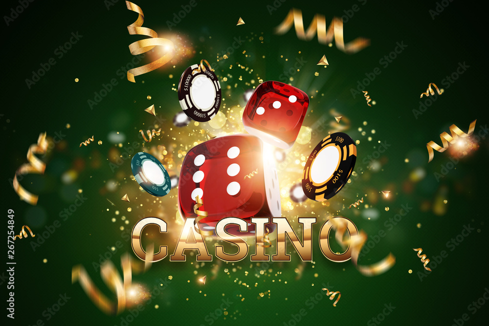 Creative background, inscription casino, gambling dice, cards, casino ...