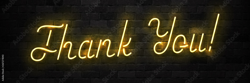 Vector realistic isolated neon sign of Thank You typography logo for template decoration and ...