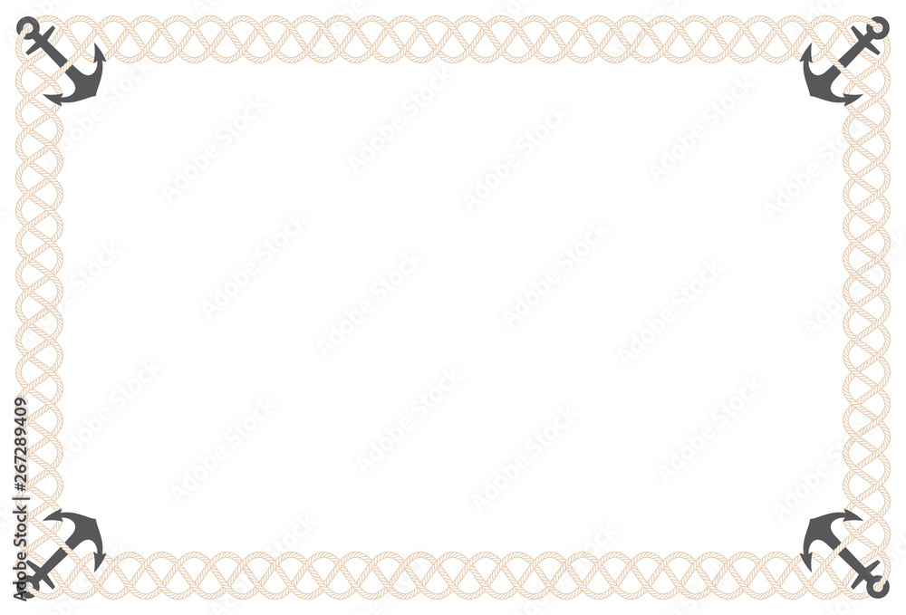 Vector rectangle rope frame border line with anchors Stock Vector ...