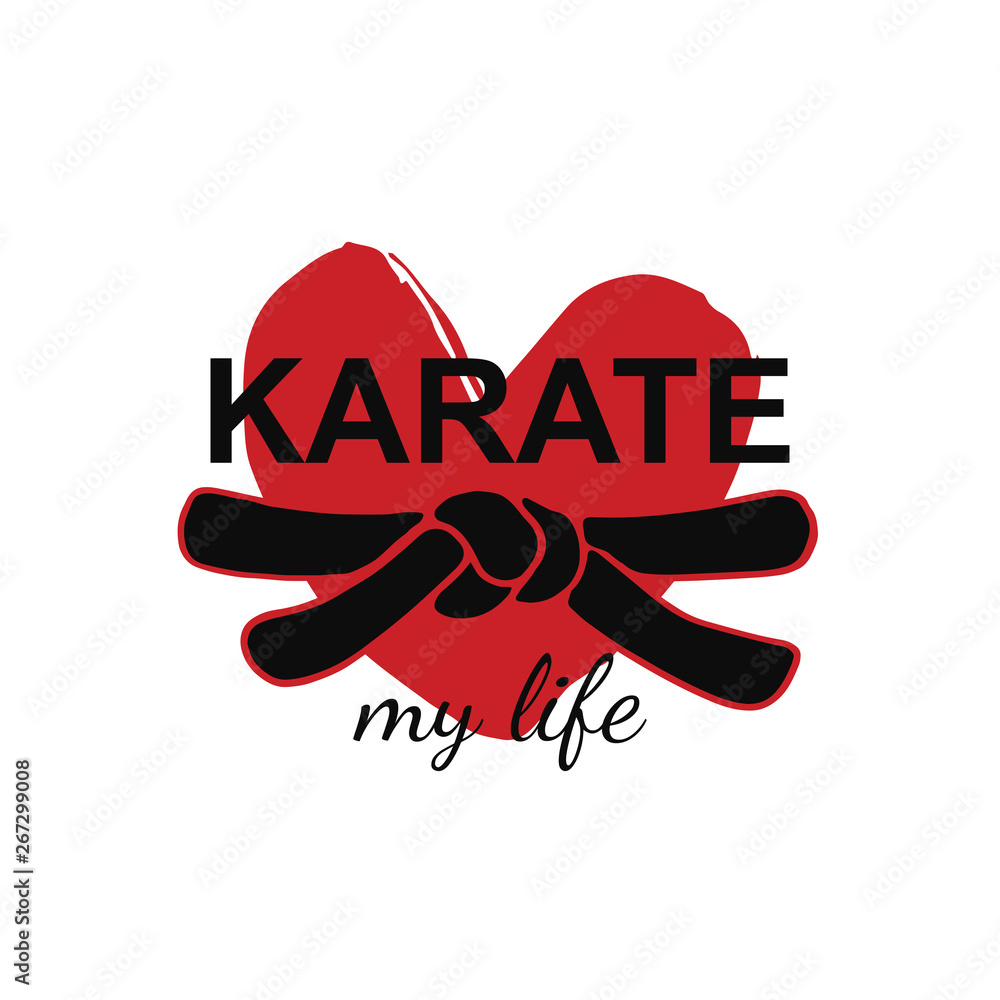 Karate my life - vector stylized font with black belt knot of japanese ...