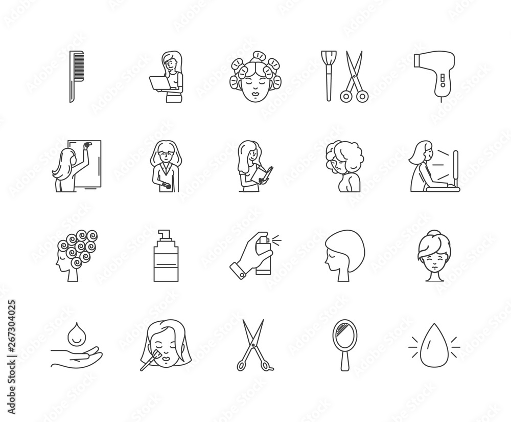 Hair extentions line icons, linear signs, vector set, outline concept ...