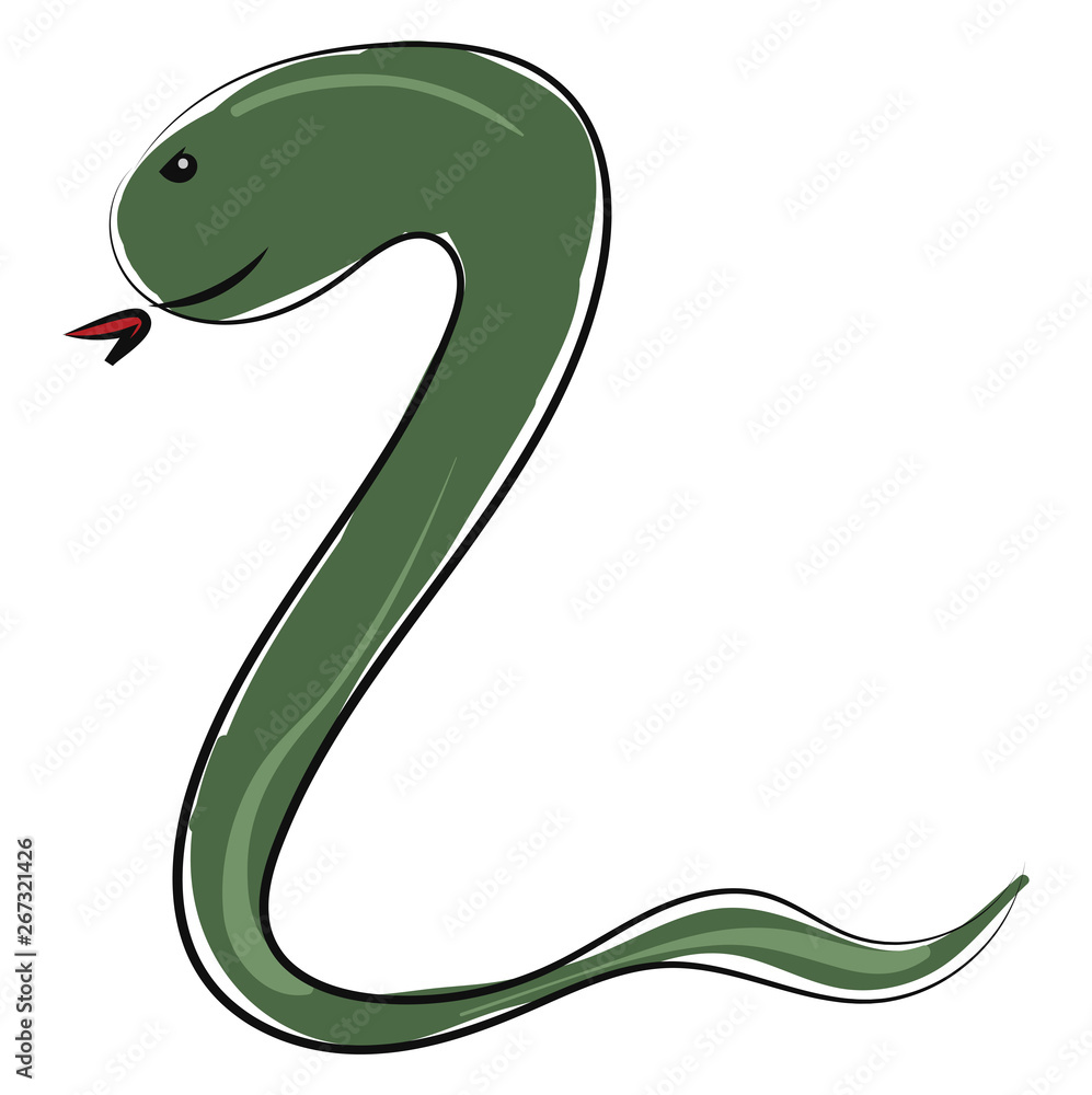 Cartoon coiled black snake with a forked tongue/Coiled serpent, vector ...