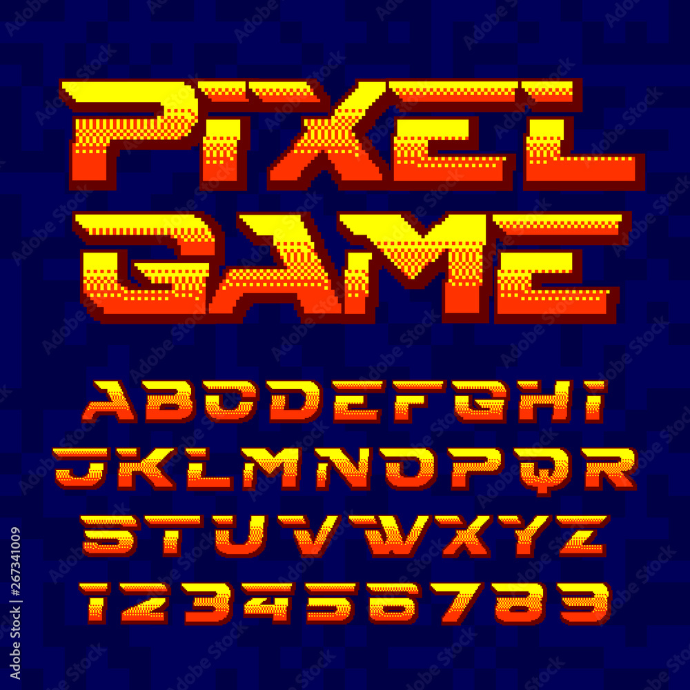 Pixel Game alphabet font. Digital pixel gradient letters and numbers ...