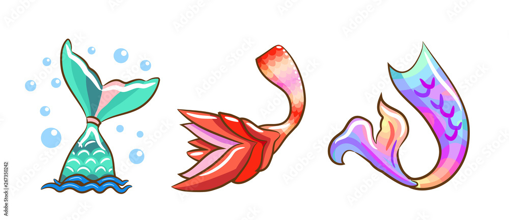 mermaid tail vector cartoon clipart design Stock Vector | Adobe Stock