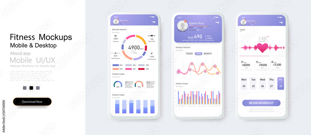 Modern mobile infographic vector template with statistics graphs and ...