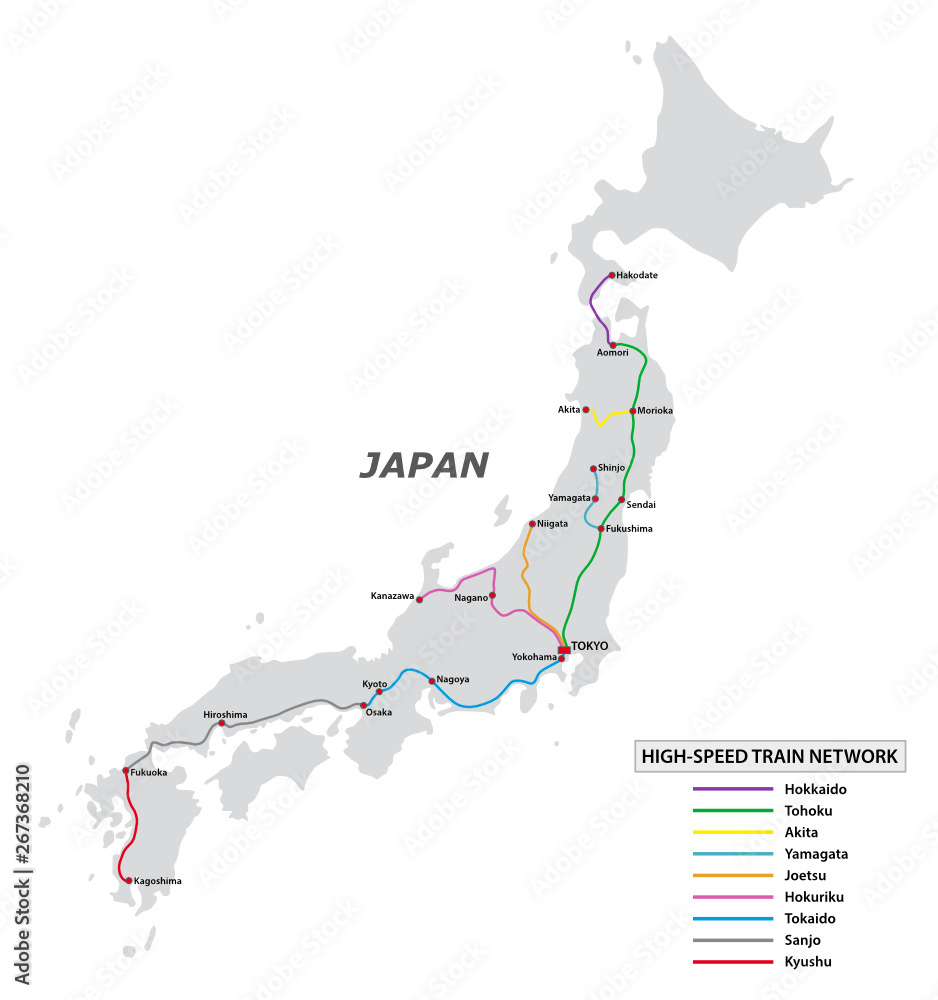 Map of the high speed train network in Japan Stock Vector | Adobe Stock