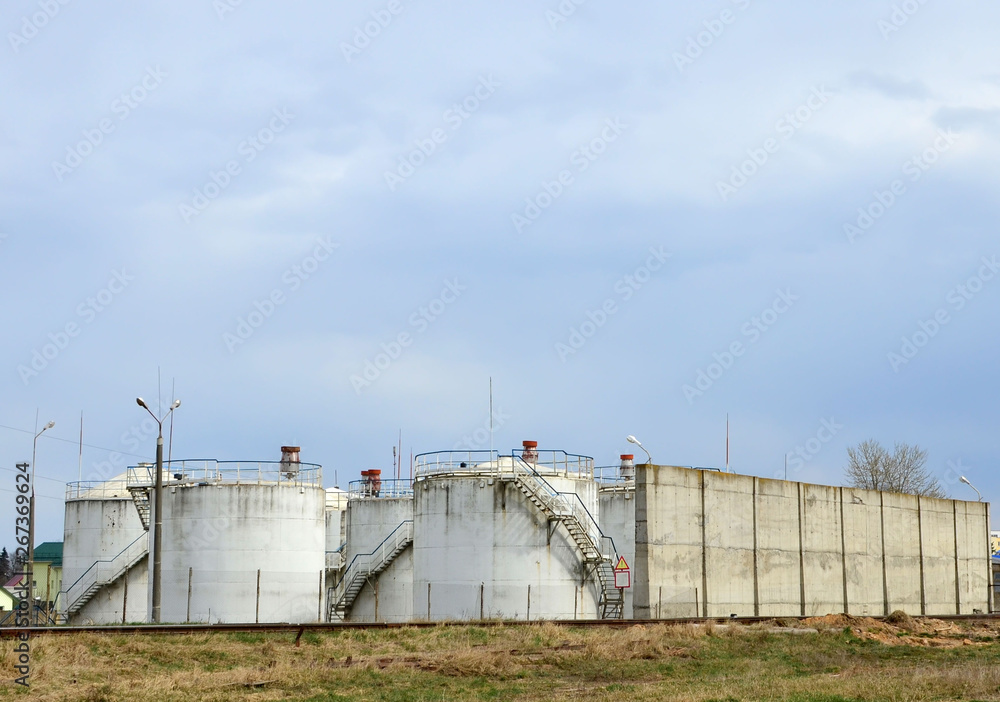 Oil storage tanks at Fuel terminal. Industrial facility for storage of ...