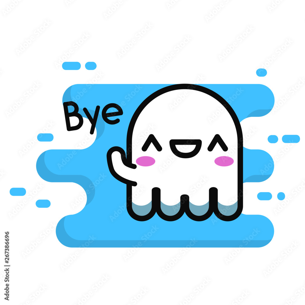 Cute small ghost saying good bye with one hand Stock Vector | Adobe Stock