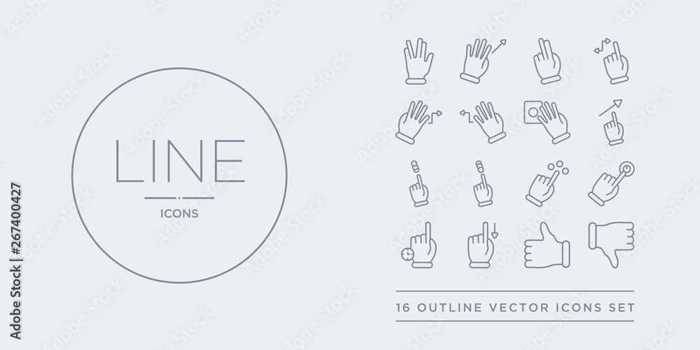 Vetor 16 line vector icons set such as thumb down, thumbs up, touch and ...