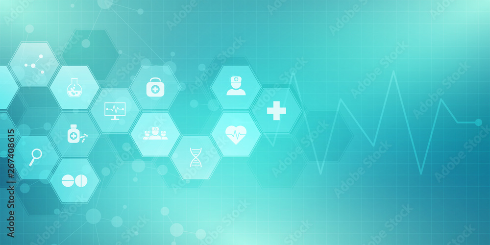 Abstract medical background with flat icons and symbols. Concepts and ...