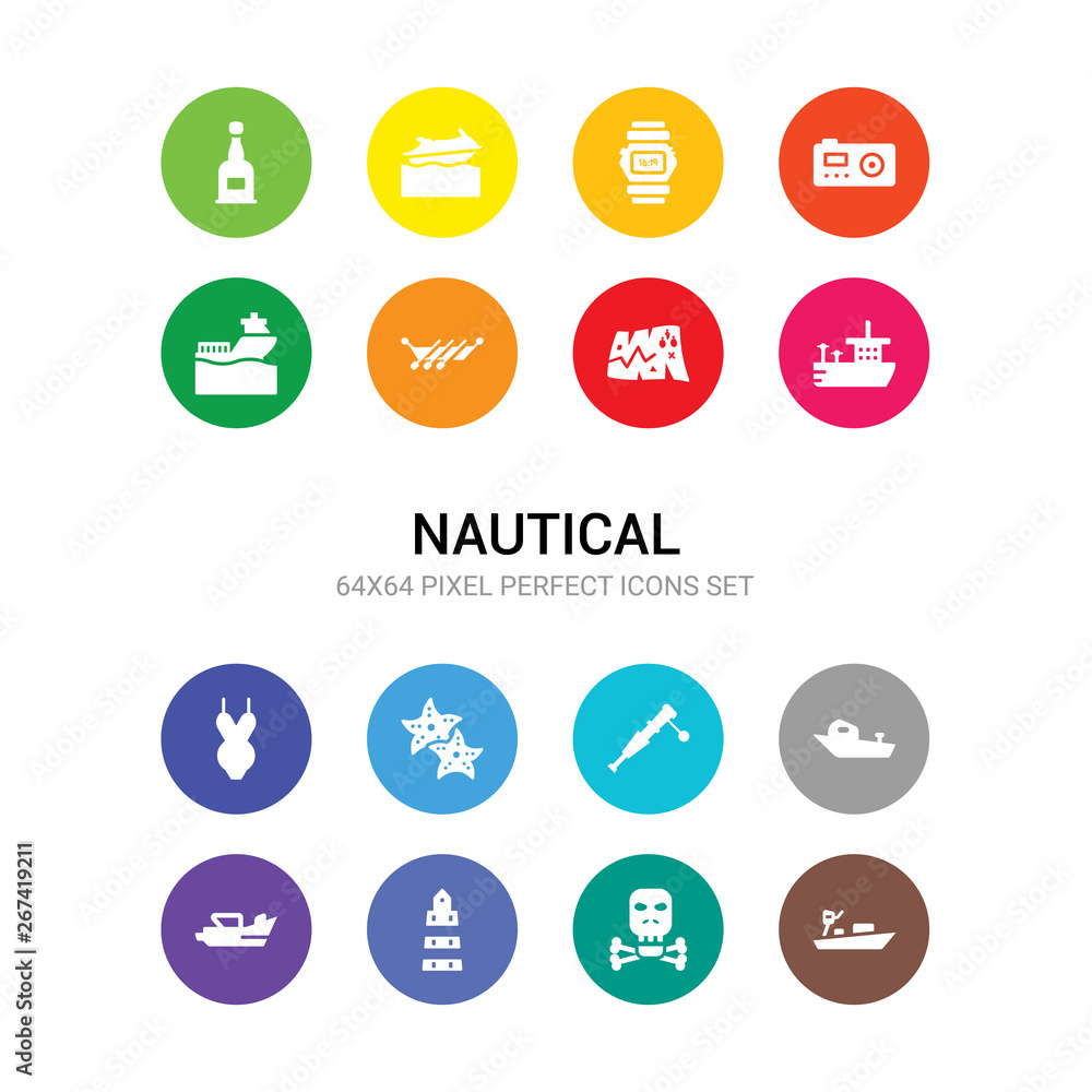 16 nautical vector icons set included skiff, skull and bones, smeaton's ...