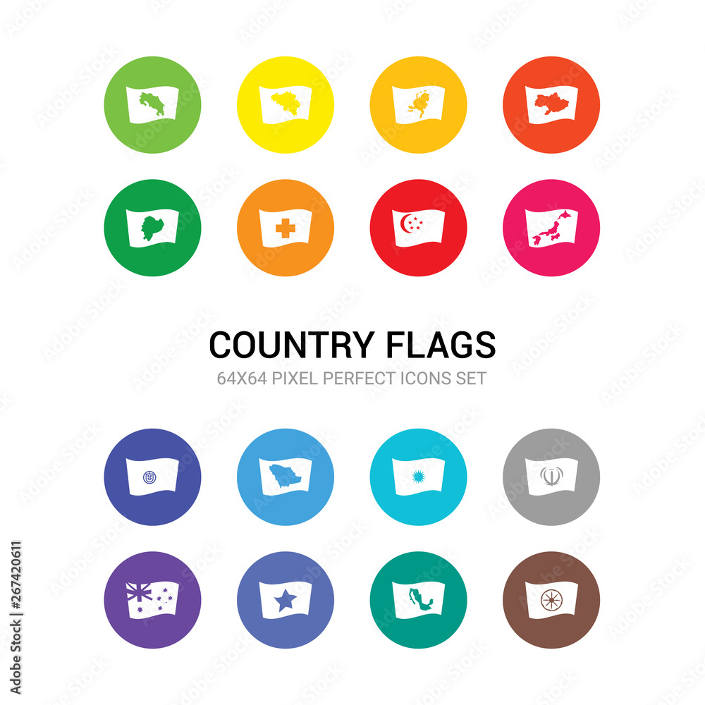 16 country flags vector icons set included india flag, mexico flag ...