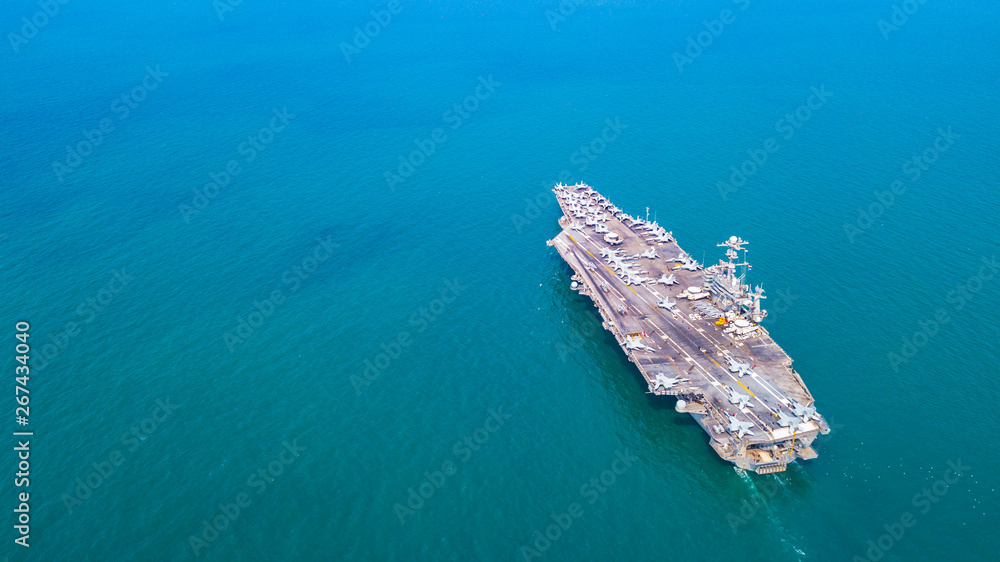 Top View Aircraft Carrier warship battleship In the ocean Stock Photo ...