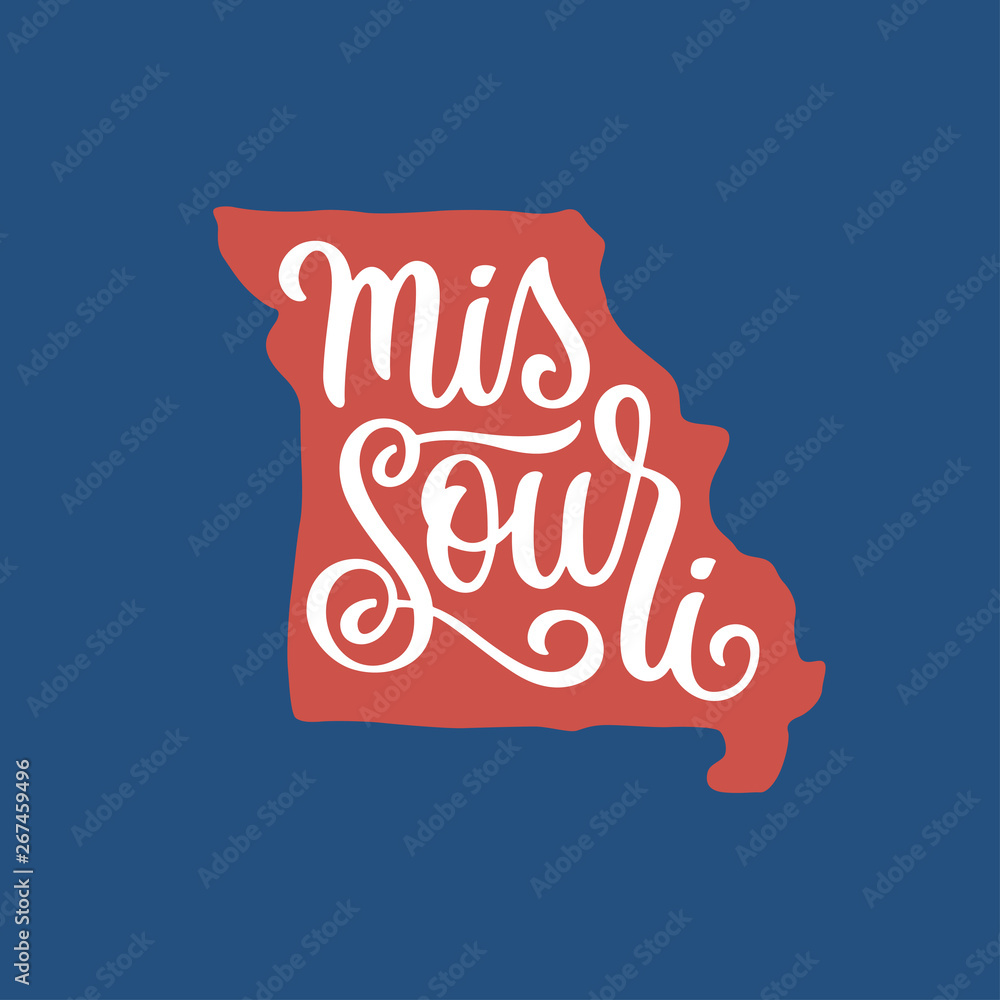 Missouri. Hand drawn USA state name inside state silhouette. Vector ...
