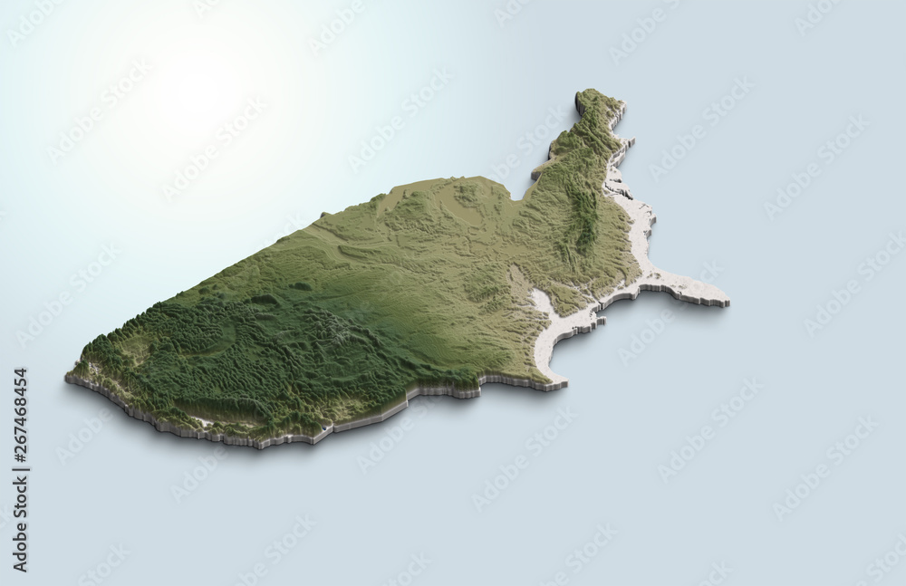 Relief map of USA with 3D effect. Isometric map of country. Clipped at ...
