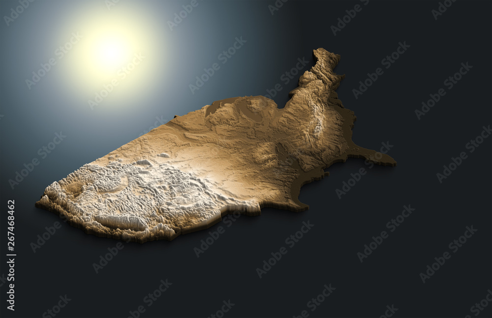 Relief map of USA with 3D effect. Isometric map of country. Clipped at ...