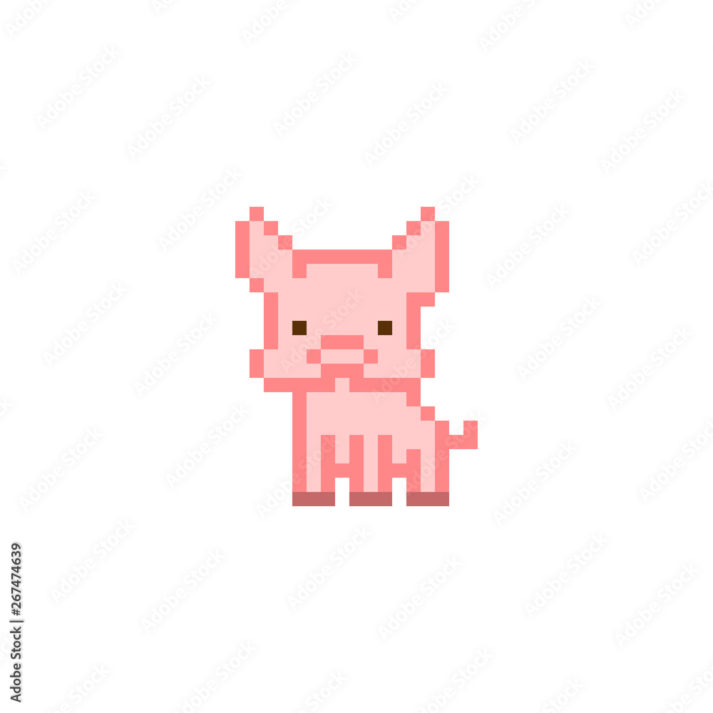 Pink pixel art pig character isolated on white background. Domesitc ...