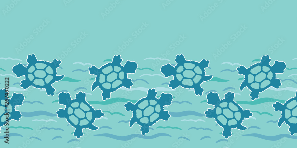 Top view of swimming sea turtles border pattern. Seamless vector ...