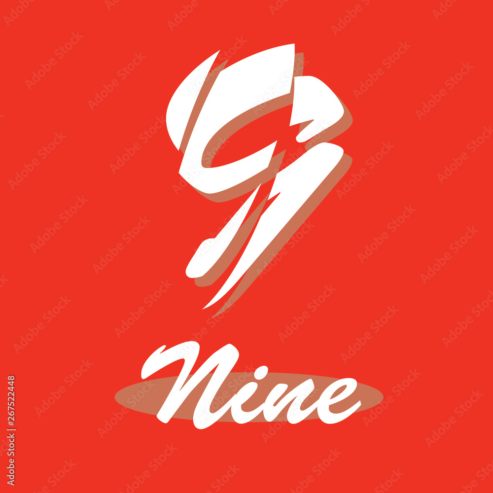 Number Nine, 9 isolated on red background with shadow. Vector ...