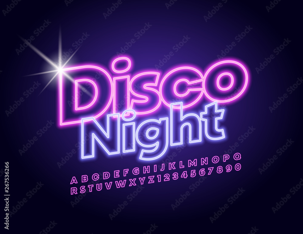 Vector Neon flyer Disco Night with Uppercase Alphabet Letters and ...