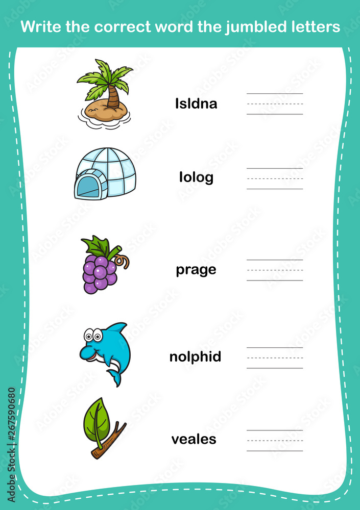 Write the correct word the jumbled letters,illustration, vector Stock ...