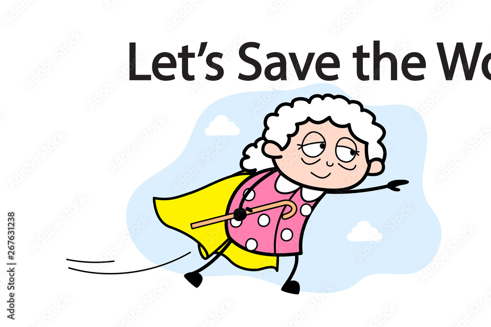 Super Woman - Old Woman Cartoon Granny Vector Illustration Stock Vector ...