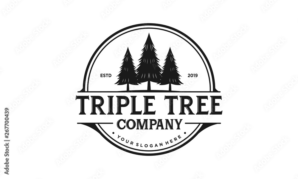 Triple tree logo design. Pine forest vector illustration Stock Vector ...