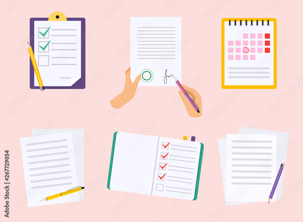 Office checks forms, priority list checks, check mark list and checking paper to do checklists ...