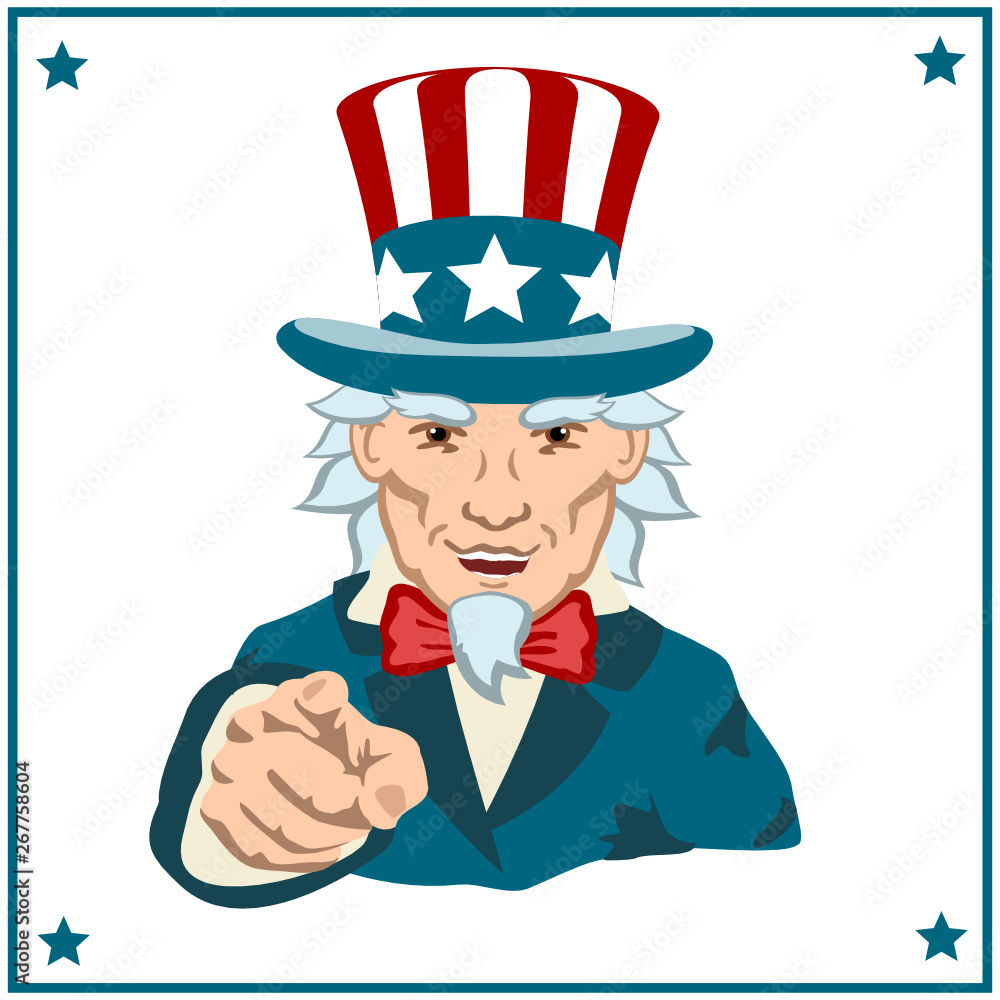 Smiling Uncle Sam points his finger at you isolated on white background ...