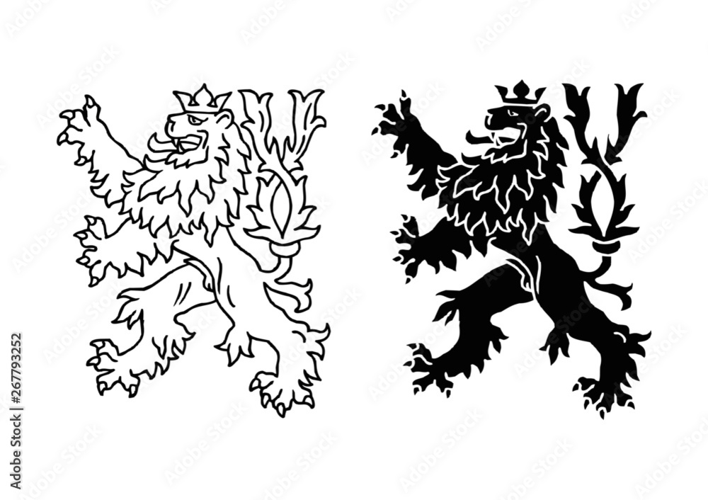 Heraldic lion with crown, historical symbol of Czech Republic icon set ...