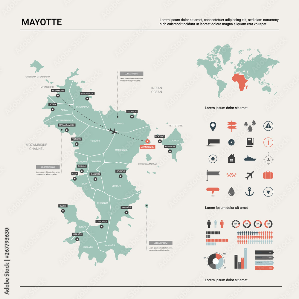 Vector map of Mayotte. Country map with division, cities and capital ...