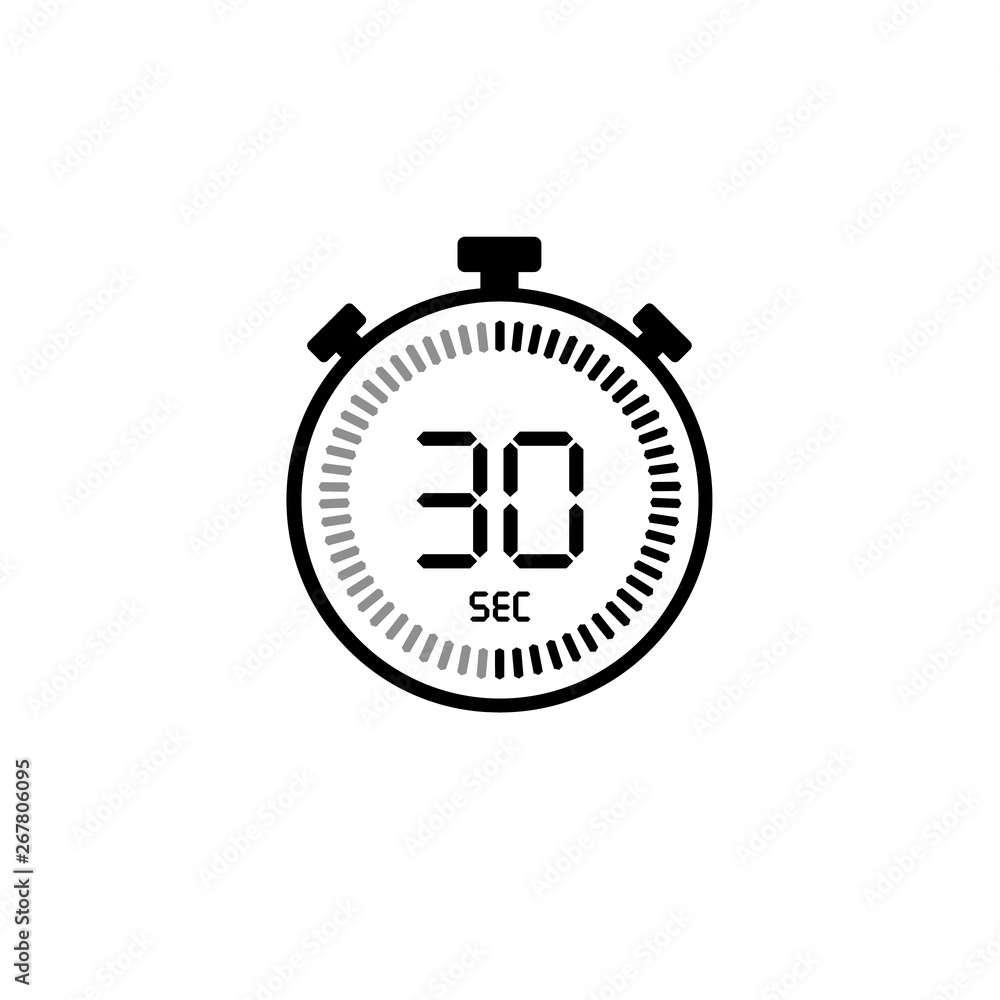 The 30 seconds, stopwatch vector icon, digital timer. Clock watch, timer, countdown symbol Stock ...