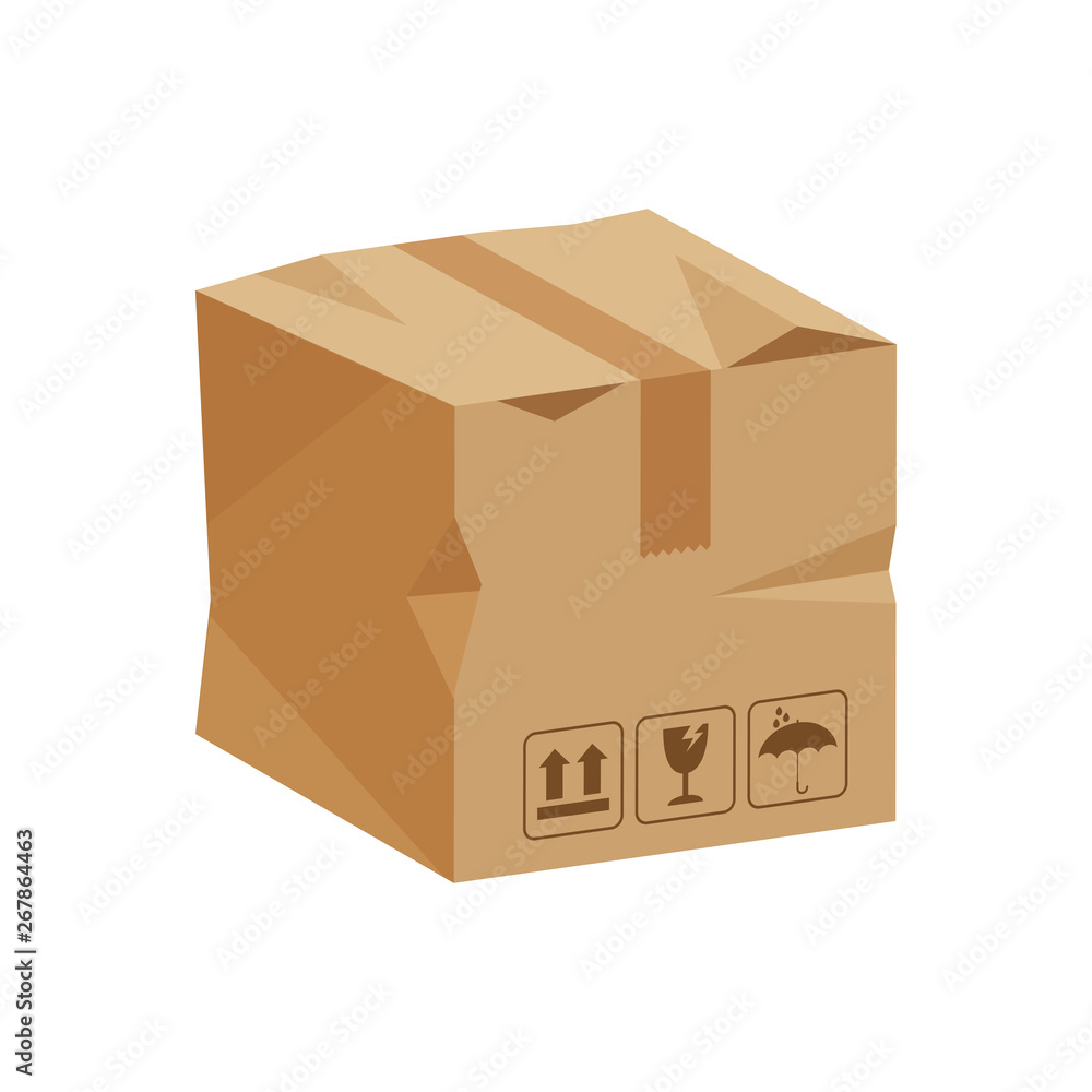 damaged crate boxes 3d, broken cardboard box brown, flat style ...