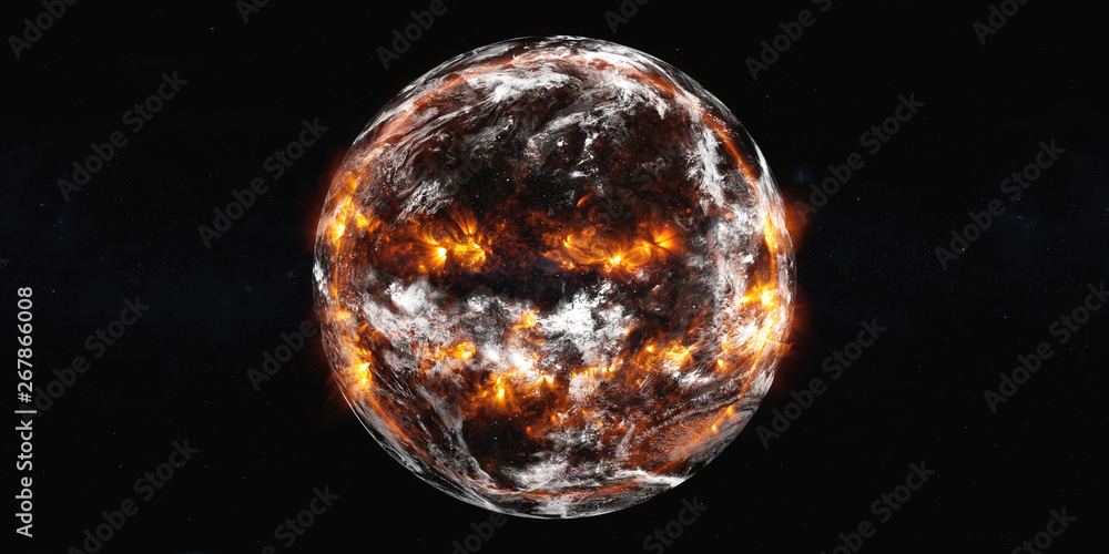 Planet Earth of Solar system explosion in the outer space. Humanity end ...