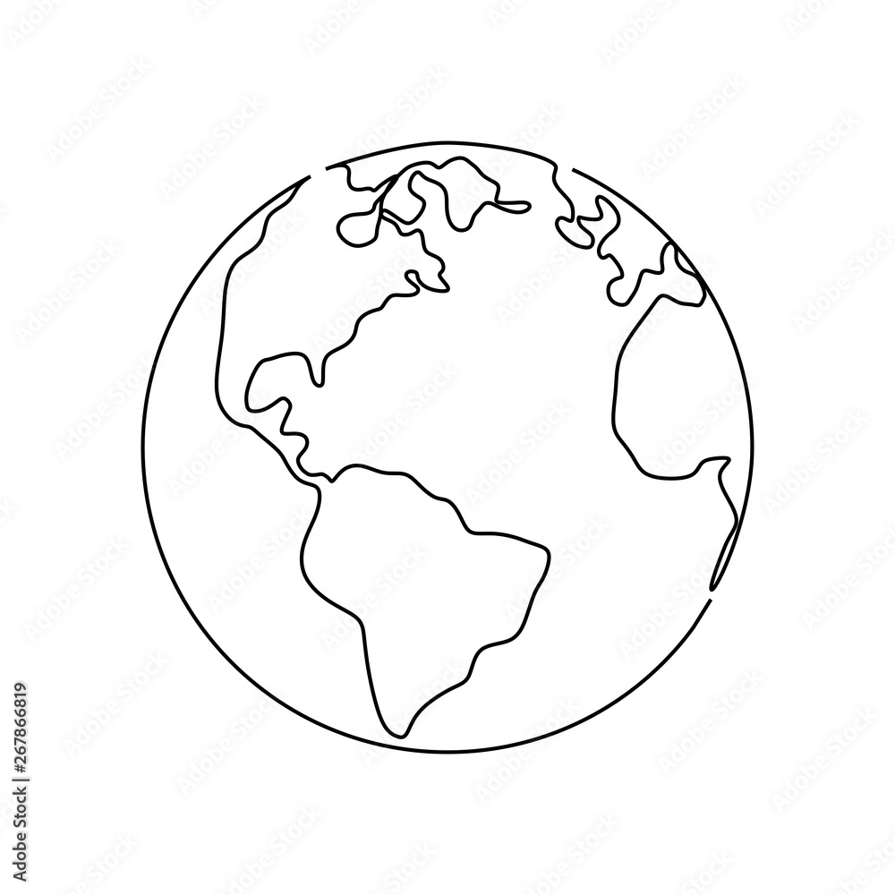 earth continuous one line drawing vector illustration on white ...