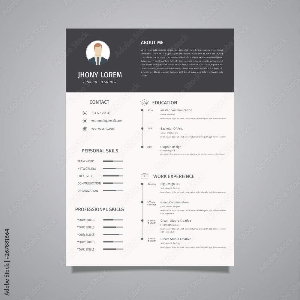 Minimalist resume / CV template design, a combination of black and ...